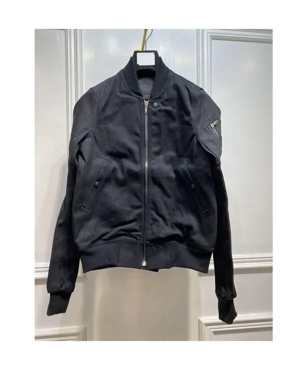 Rick Owens Logo Zipper Bomber Jacket - Black