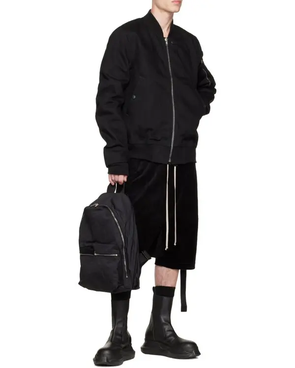 Rick Owens Logo Zipper Bomber Jacket - Black