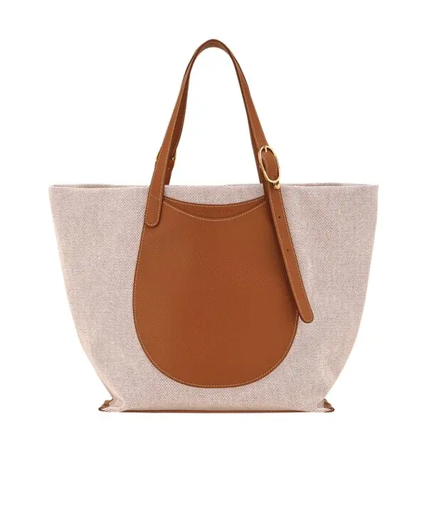 Longchamp Grained Cowhide Leather And Flecked Cotton Canvas Tote Bag - Caramel