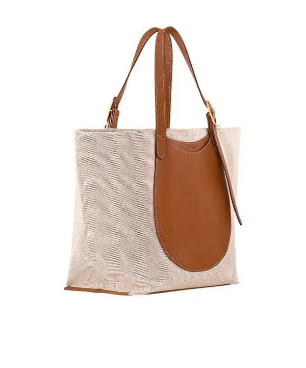 Longchamp Grained Cowhide Leather And Flecked Cotton Canvas Tote Bag - Caramel