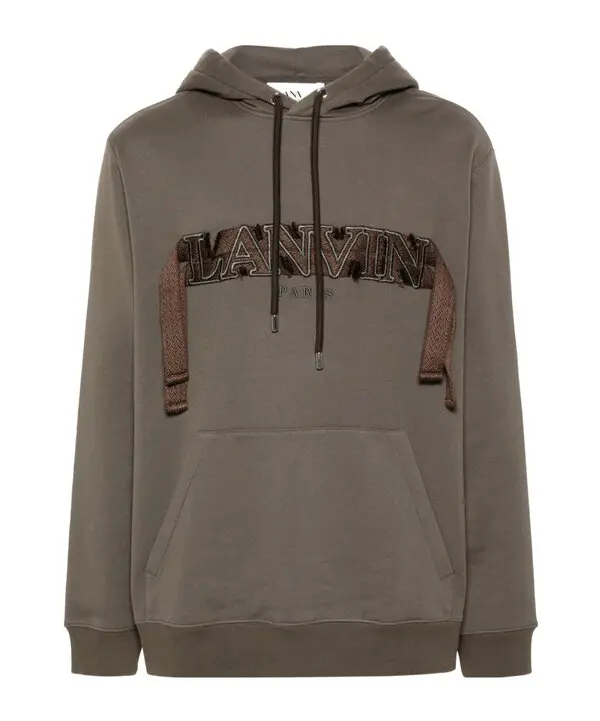 LANVIN Logo-embroidered Lace-detailed Drawstring Hoodie - Green