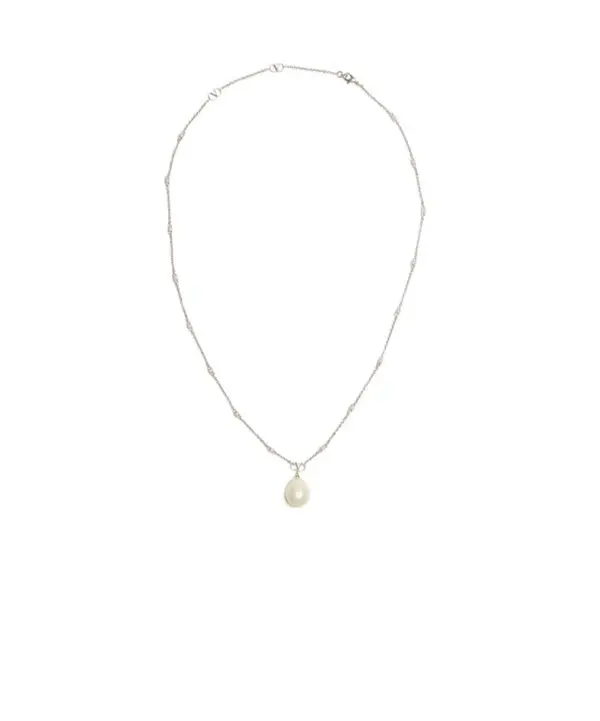 Valentino Garavani Vlogo Plaque Pearl Pendant Necklace - White