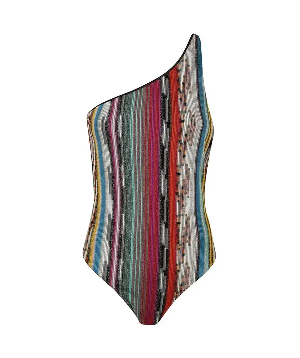 Missoni One-shoulder Striped Lurex One-piece Swimsuit - Multidark