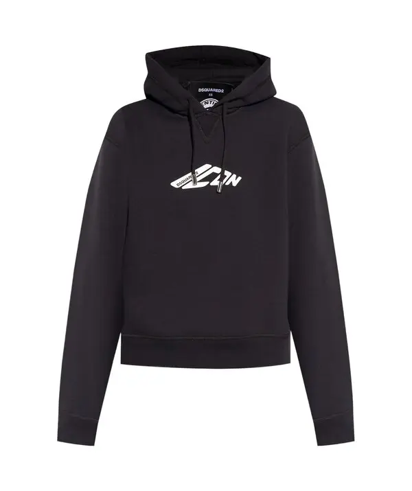 Dsquared2 Logo Printed Drawstring Hoodie - Black