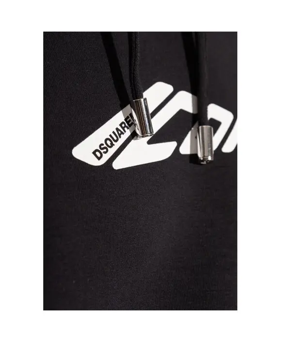 Dsquared2 Logo Printed Drawstring Hoodie - Black
