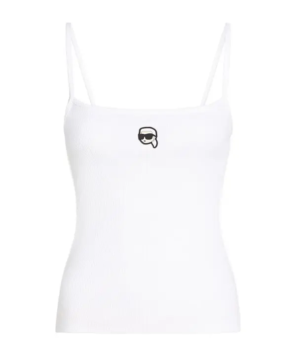 Karl Lagerfeld Ikon Patch Ribbed Knit Tank Top - White