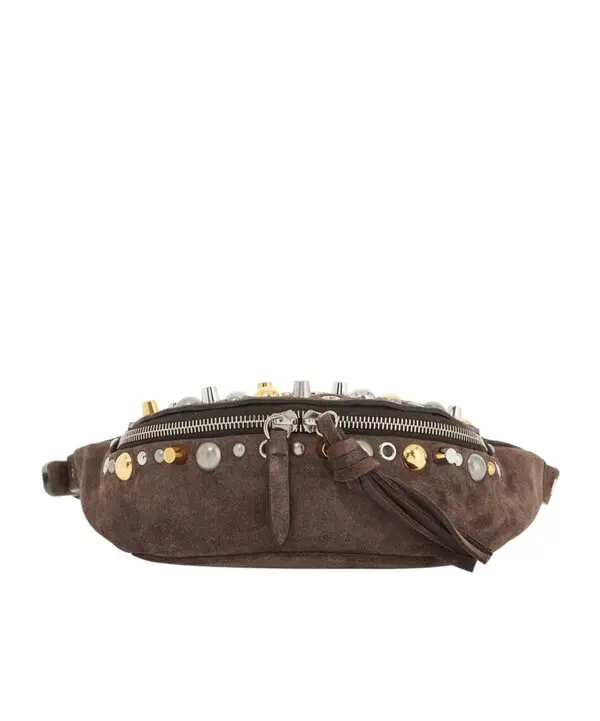 Valentino Garavani Suede Embellished Zip-up Belt Bag - Brown