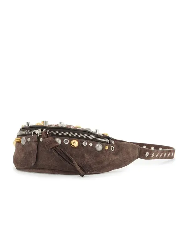 Valentino Garavani Suede Embellished Zip-up Belt Bag - Brown