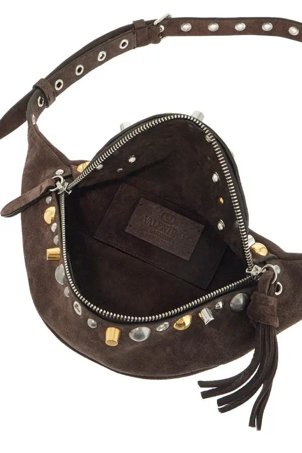 Valentino Garavani Suede Embellished Zip-up Belt Bag - Brown