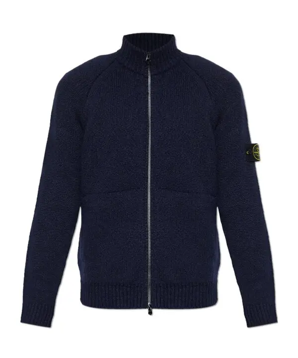 Stone Island Logo Patch Zip-up Cardigan - Blue