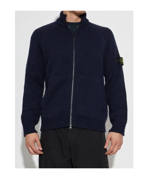 Stone Island Logo Patch Zip-up Cardigan - Blue