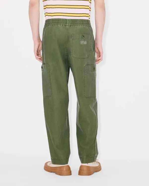 Kenzo Elephant Logo' Embroidered Cargo Jogpants In Coated Cotton