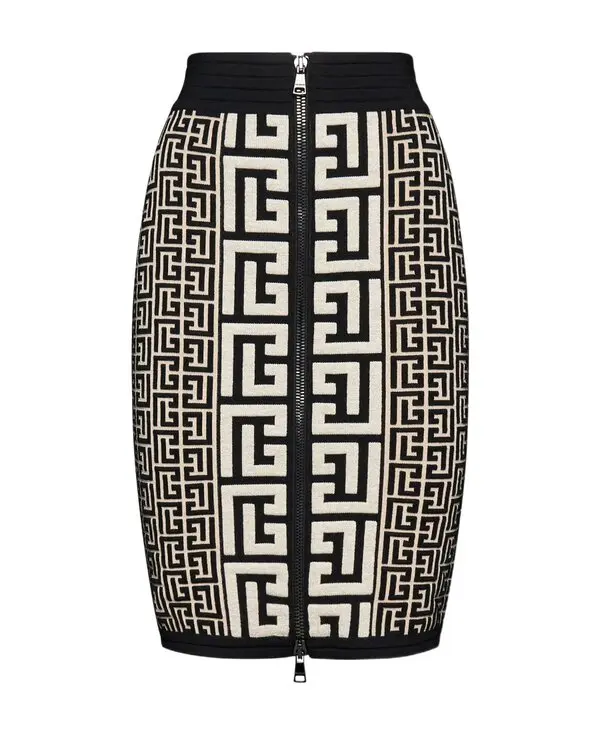 Balmain Monogram Zip-up Pencil Skirt