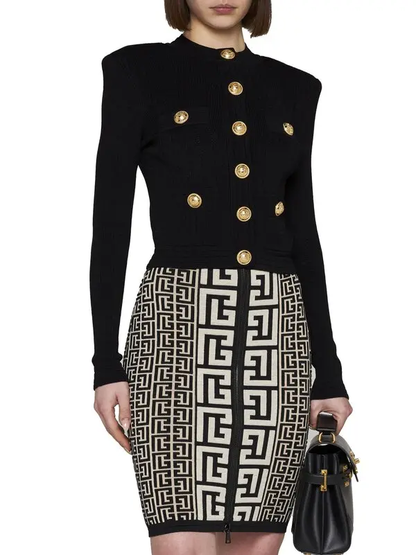 Balmain Monogram Zip-up Pencil Skirt