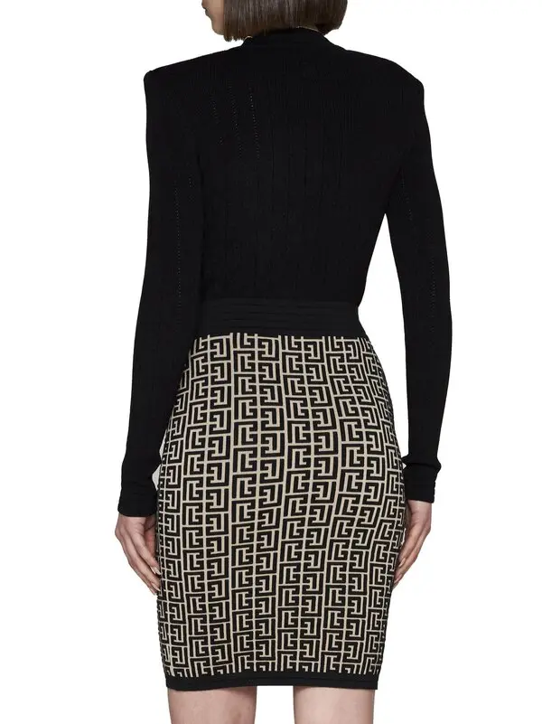 Balmain Monogram Zip-up Pencil Skirt