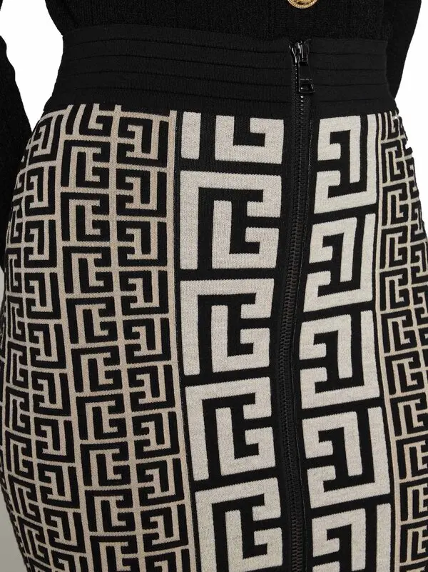 Balmain Monogram Zip-up Pencil Skirt