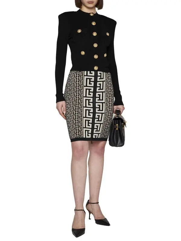 Balmain Monogram Zip-up Pencil Skirt