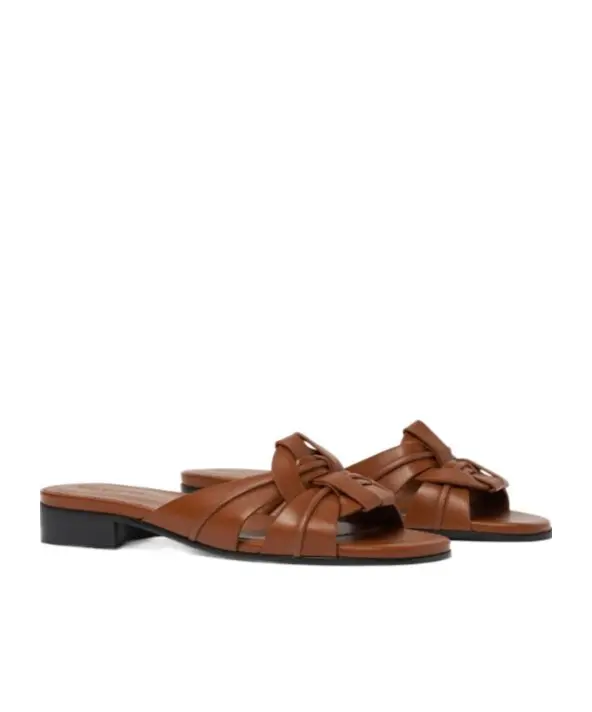 SCAROSSO Anna Woven Detail Slip-on Sandals - Tan