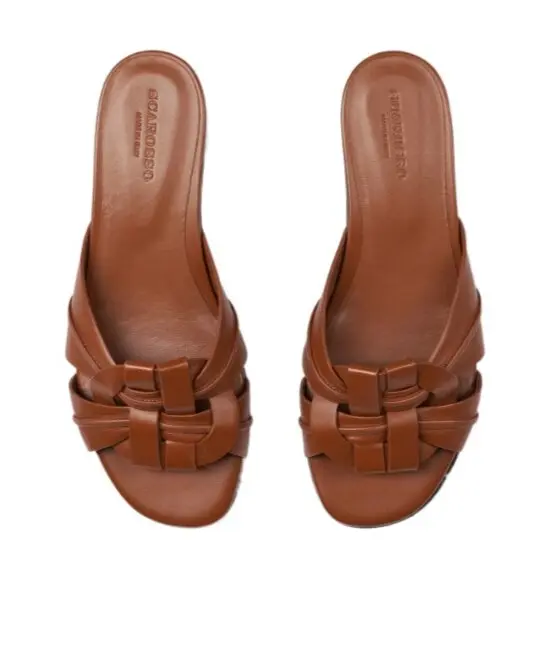 SCAROSSO Anna Woven Detail Slip-on Sandals - Tan