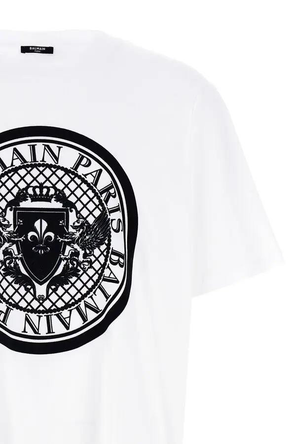 Balmain Logo Flocked Crewneck T-shirt