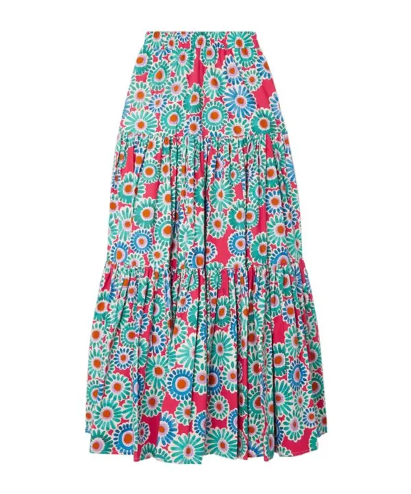 La DoubleJ Big Tiered Floral-print Cotton Maxi Skirt