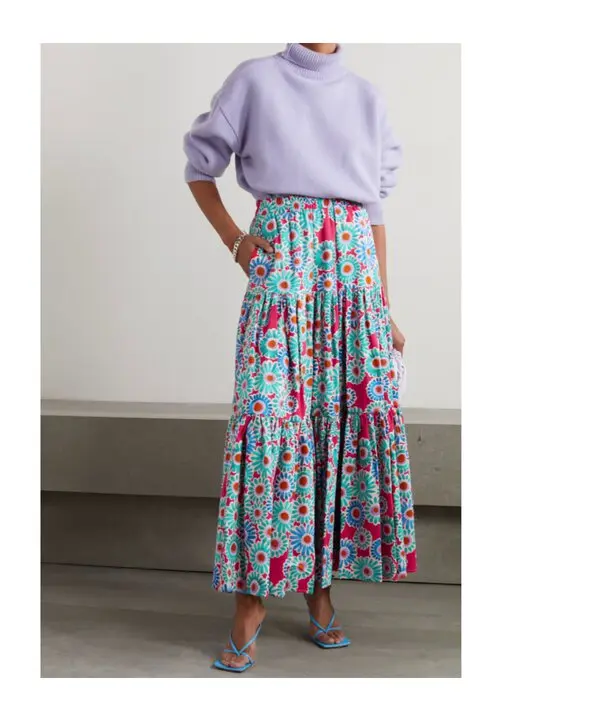 La DoubleJ Big Tiered Floral-print Cotton Maxi Skirt