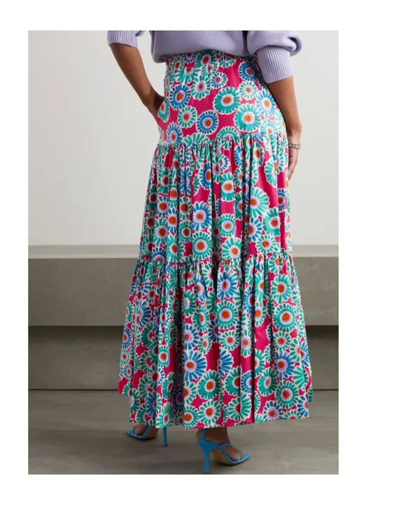 La DoubleJ Big Tiered Floral-print Cotton Maxi Skirt