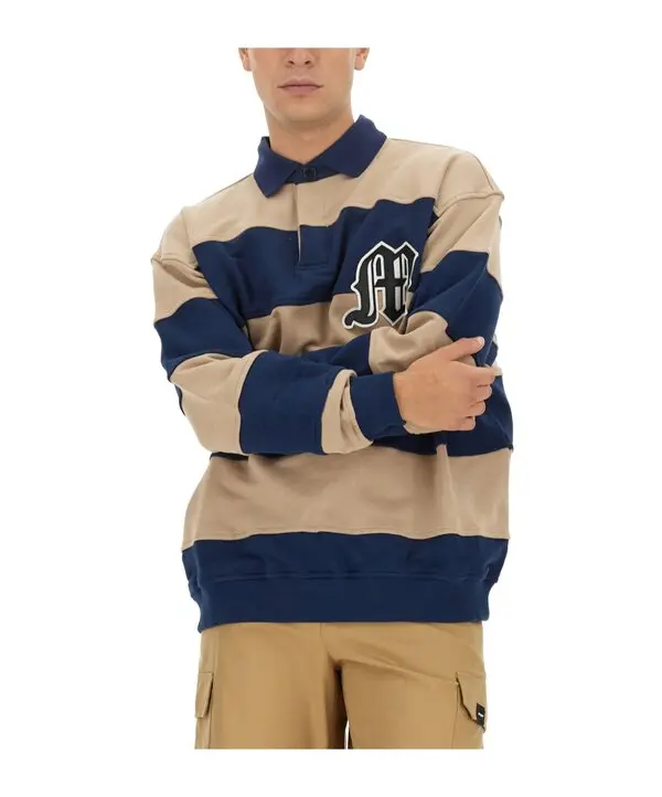 MSGM Logo-patch Striped Long Sleeved Polo Sweatshirt