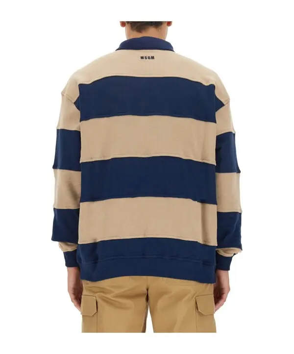 MSGM Logo-patch Striped Long Sleeved Polo Sweatshirt