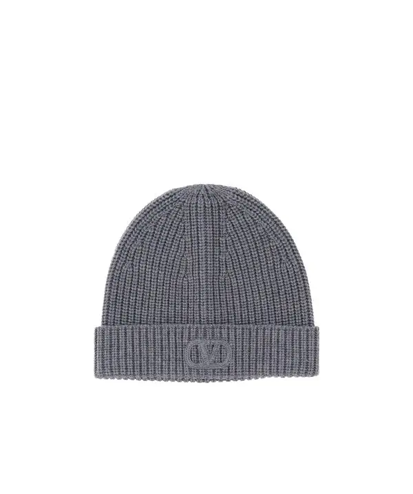 Valentino Garavani Vlogo Signature Knitted Beanie - Gray