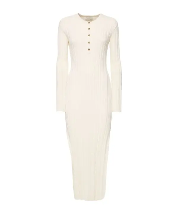 LOULOU STUDIO Ribbed Knit Long Sleeve Dress With Button Closure