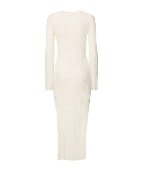 LOULOU STUDIO Ribbed Knit Long Sleeve Dress With Button Closure