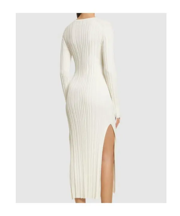LOULOU STUDIO Ribbed Knit Long Sleeve Dress With Button Closure