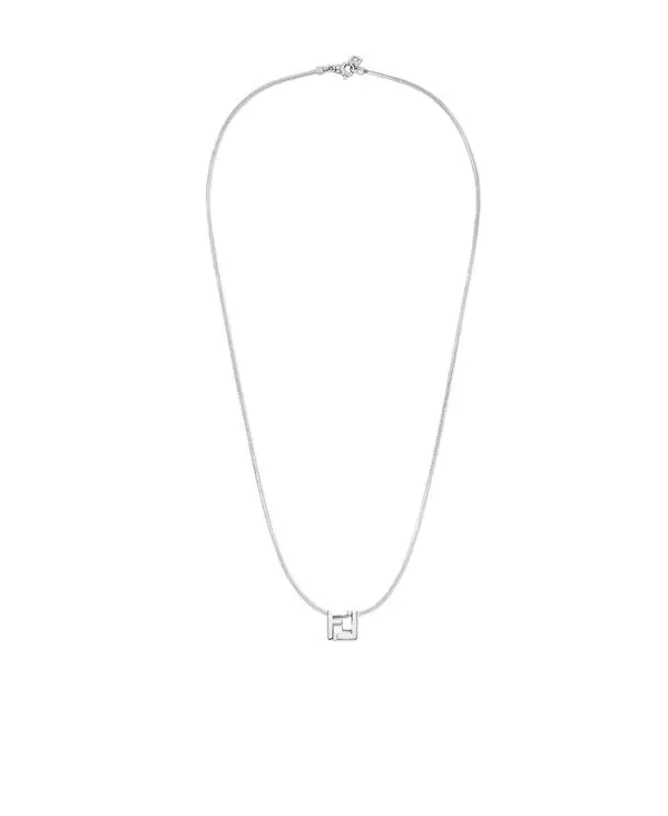 Fendi Silver Ff Pendant Necklace - White