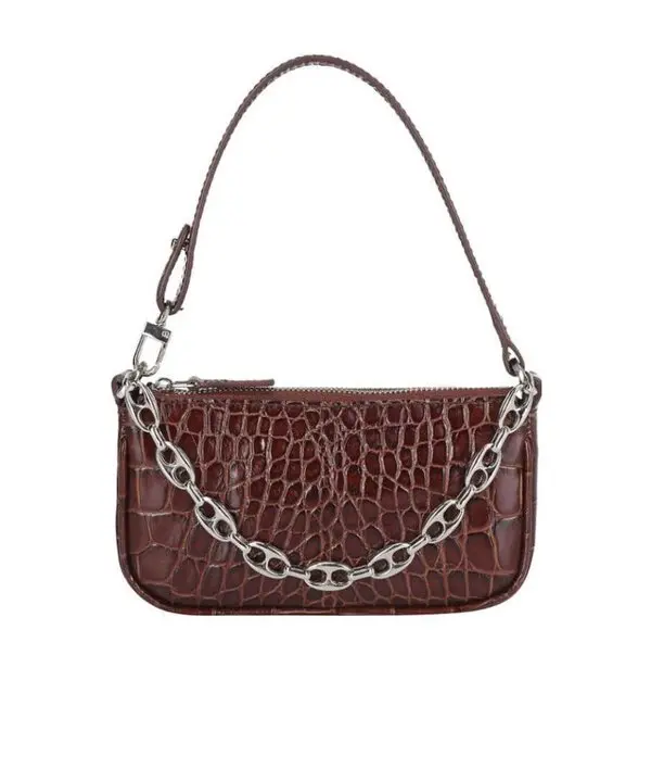 By Far Embossed Zipper Shoulder Bag - Brown