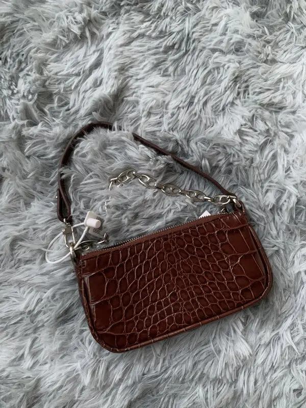 By Far Embossed Zipper Shoulder Bag - Brown
