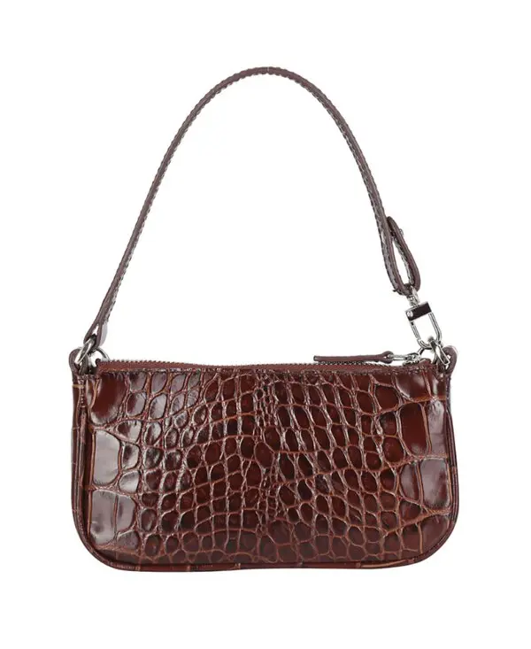 By Far Embossed Zipper Shoulder Bag - Brown