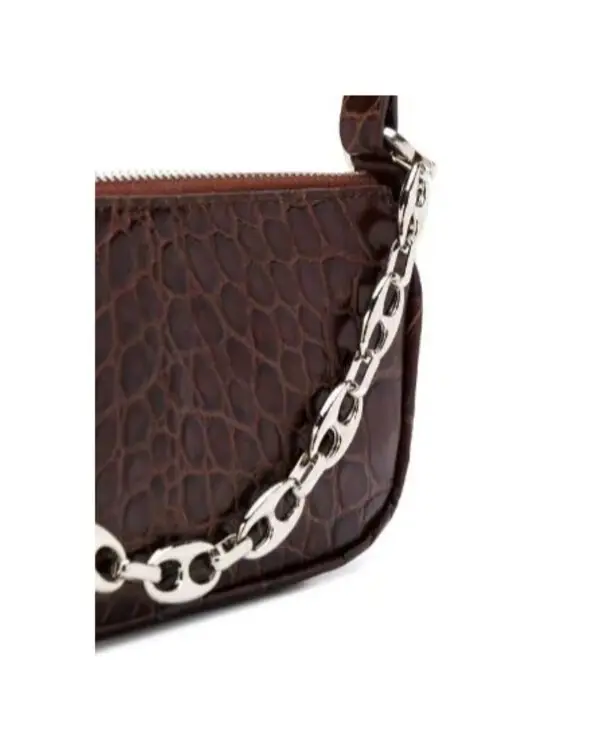 By Far Embossed Zipper Shoulder Bag - Brown
