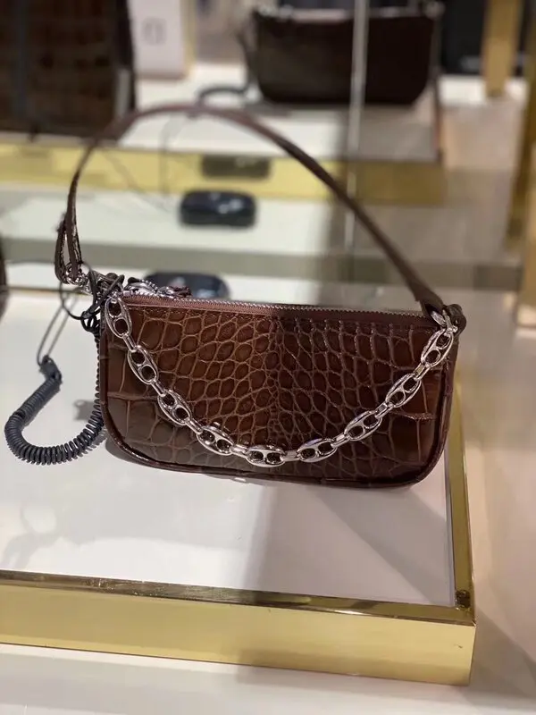 By Far Embossed Zipper Shoulder Bag - Brown