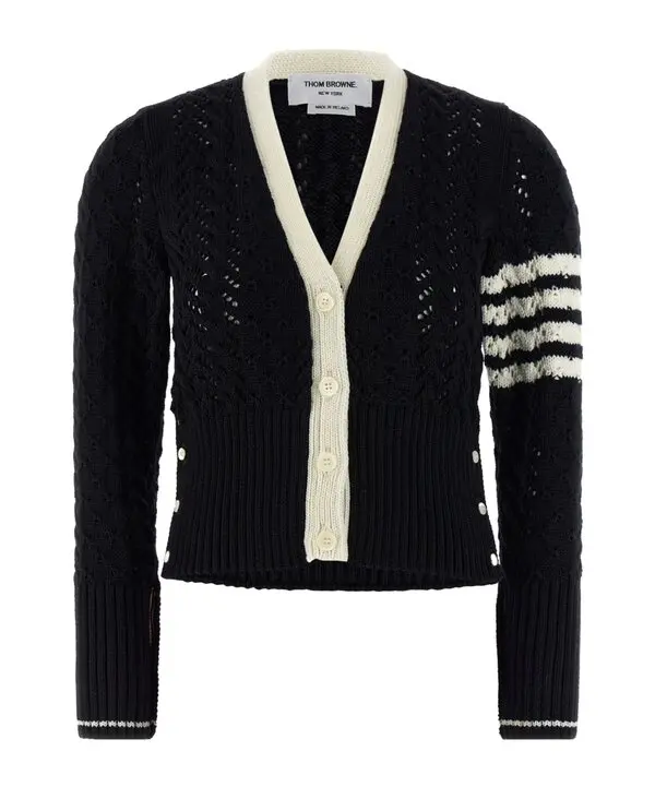 Thom Browne Long Sleeve V-neck Cardigan With Striped Sleeves