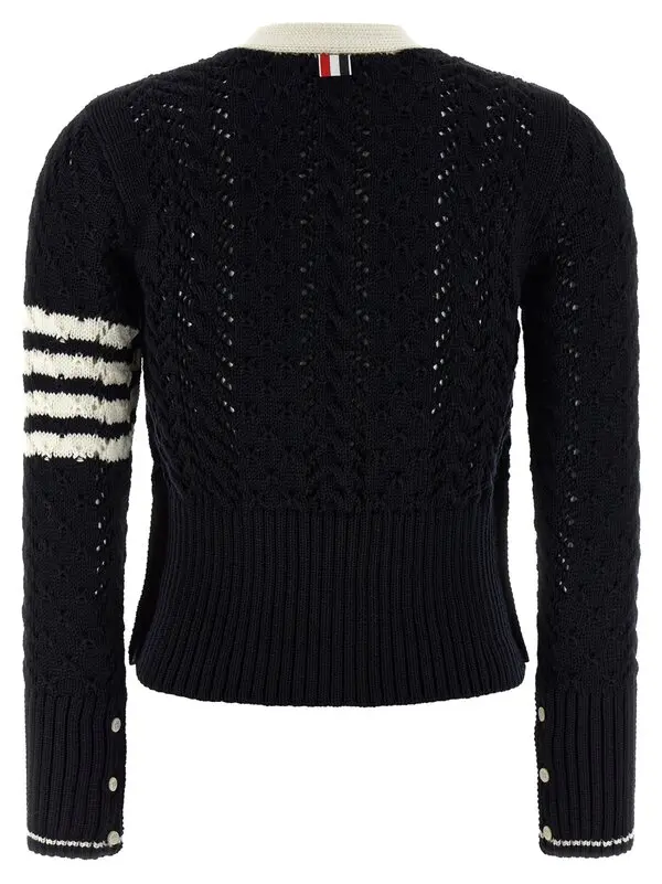 Thom Browne Long Sleeve V-neck Cardigan With Striped Sleeves