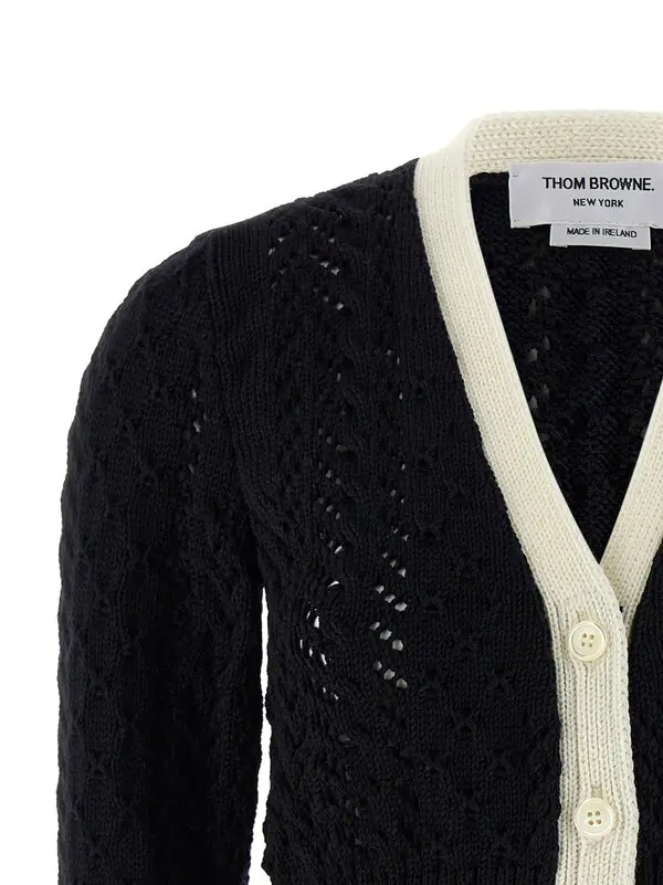 Thom Browne Long Sleeve V-neck Cardigan With Striped Sleeves