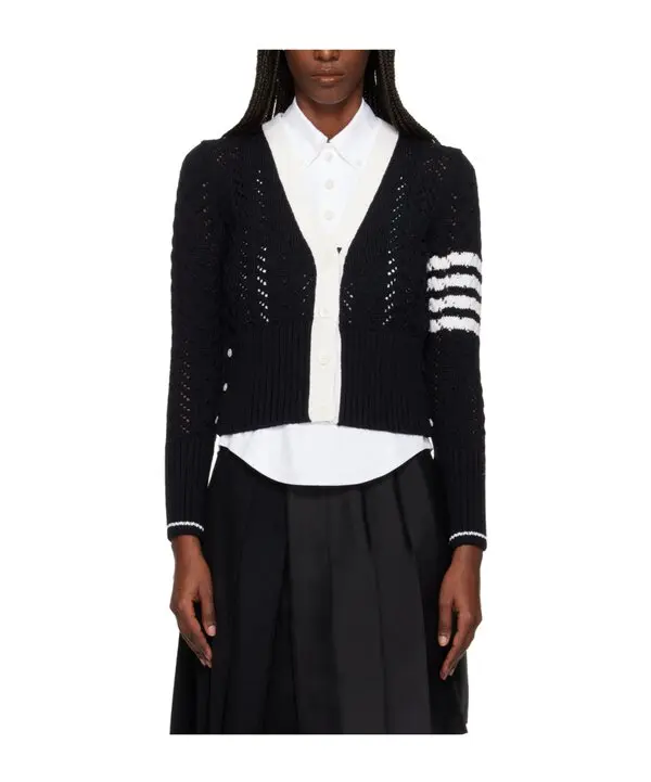 Thom Browne Long Sleeve V-neck Cardigan With Striped Sleeves