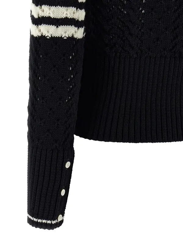 Thom Browne Long Sleeve V-neck Cardigan With Striped Sleeves