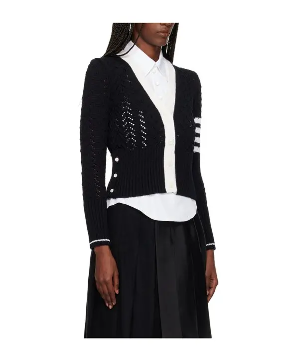 Thom Browne Long Sleeve V-neck Cardigan With Striped Sleeves