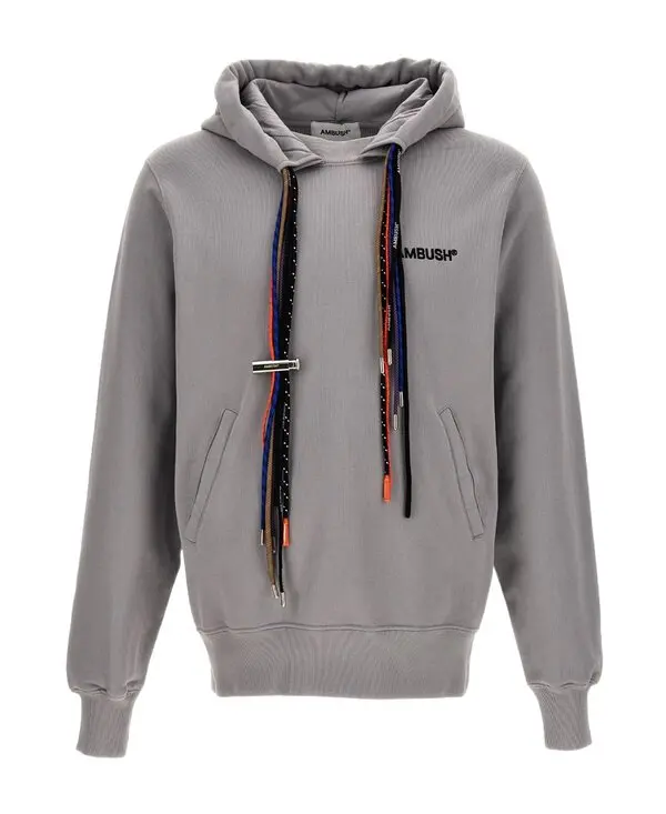 AMBUSH Logo Printed Drawstring Hoodie - Gray
