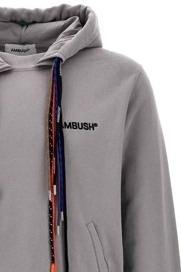 AMBUSH Logo Printed Drawstring Hoodie - Gray