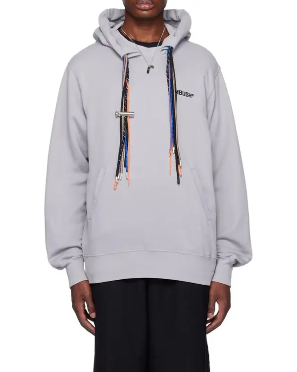 AMBUSH Logo Printed Drawstring Hoodie - Gray