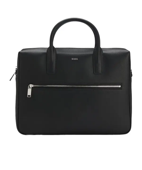 Hugo Boss Leather Laptop Bag With Double Handles - Black