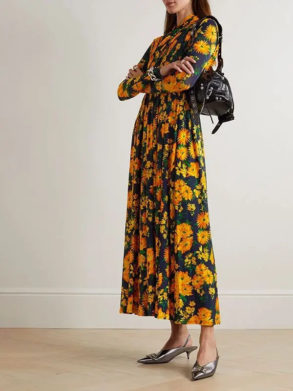 Balenciaga Floral Print Maxi Dress - Black